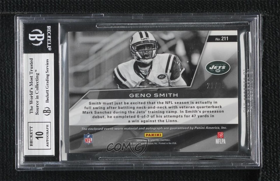 2013 Spectra Red Signature Materials /25 Geno Smith #211 BGS 8.5 Rookie ...