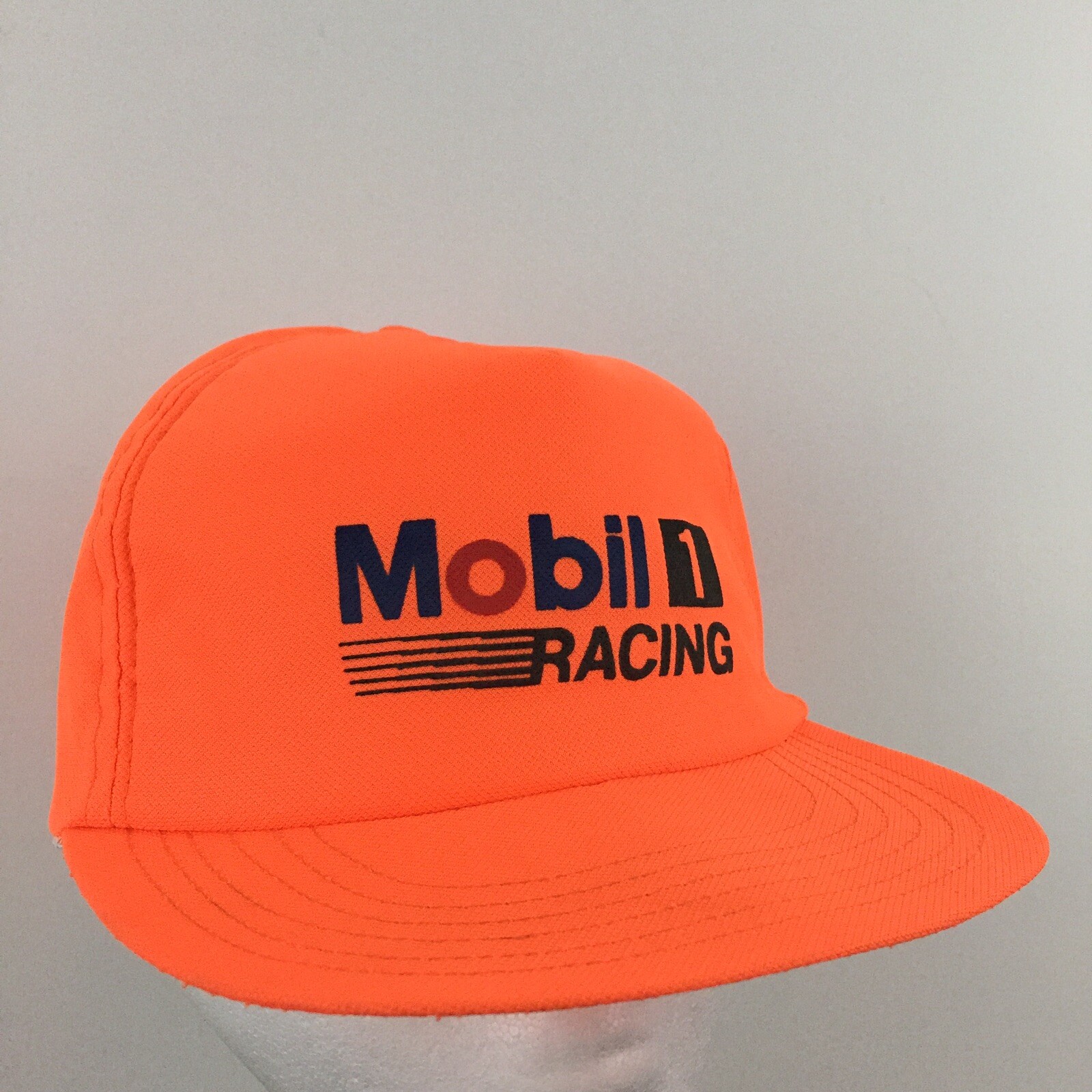 Vtg Mobil 1 Racing Cap Logo Nascar Neon Orange Snap B… - Gem