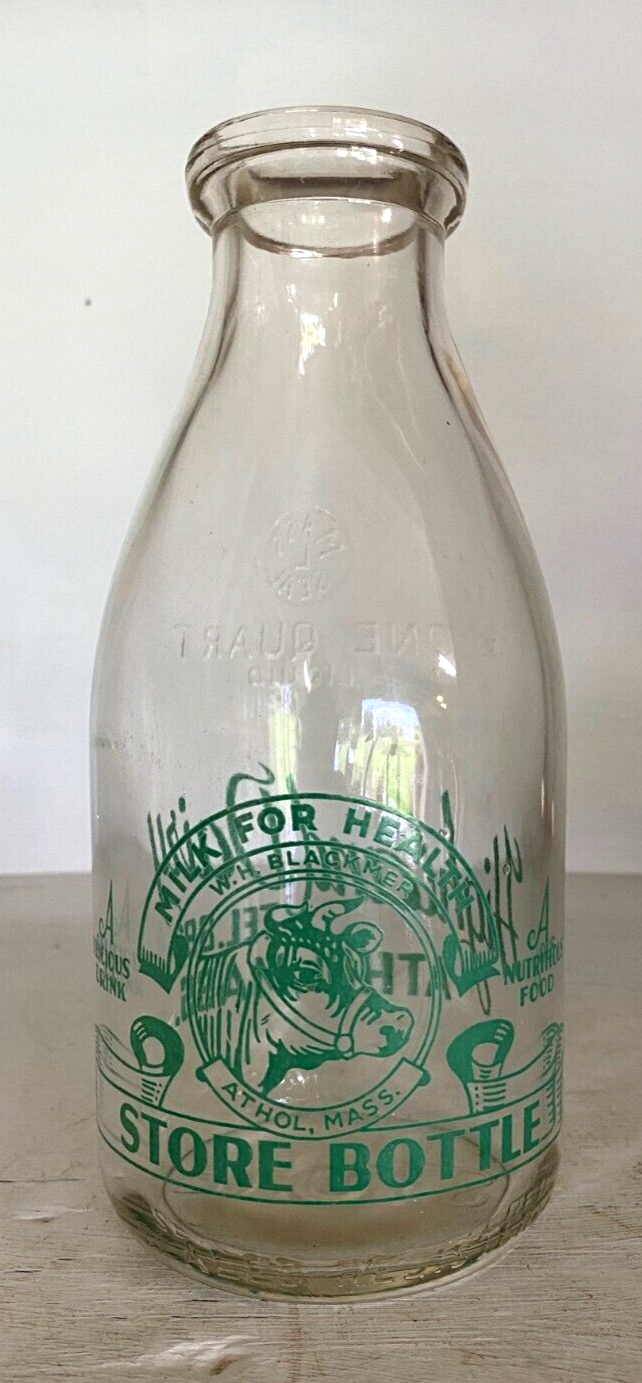 Vintage Round Squat Quart Milk Bottle -Highland Dairy, Athol, MA -Green ...