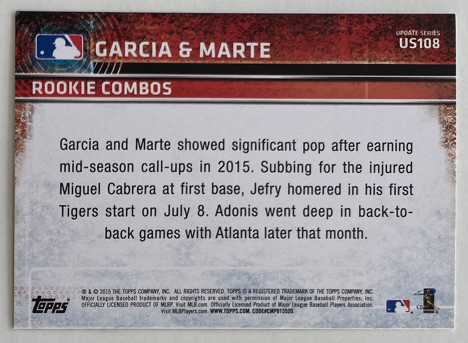 ADONIS GARCIA RC SIGNED IP 2015 TOPPS UPDATE SERIES US108 ROOKIE COMBOS ...