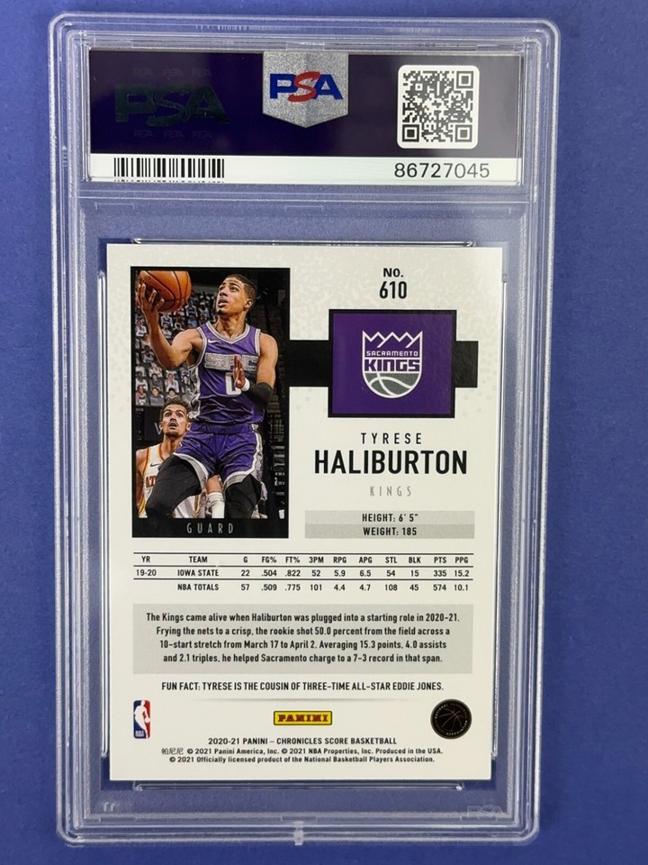 2020 Panini Chronicles Score Tyrese Haliburton Rookie Card RC #610 PSA ...