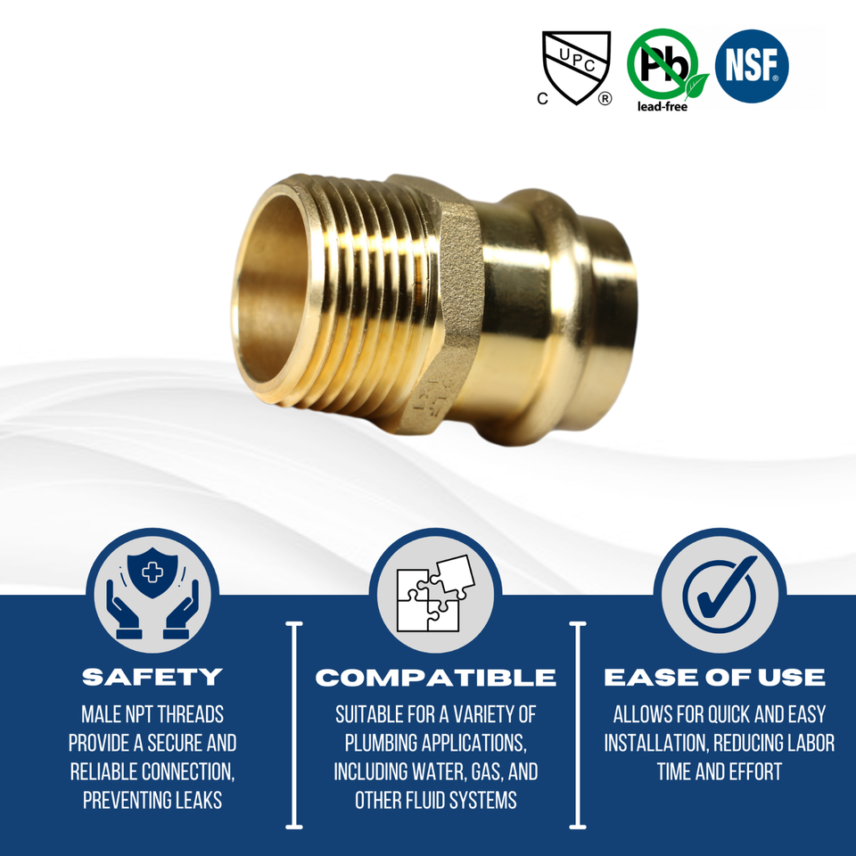 1 Pack XFITTING 1" Propress Male Adapter, Lead Free Brass, 1" Press Fit ...