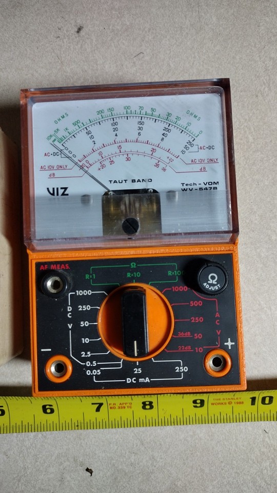 Viz Tech WV-547B Analog Volt, Ohm Meter No red probe and black clip ...