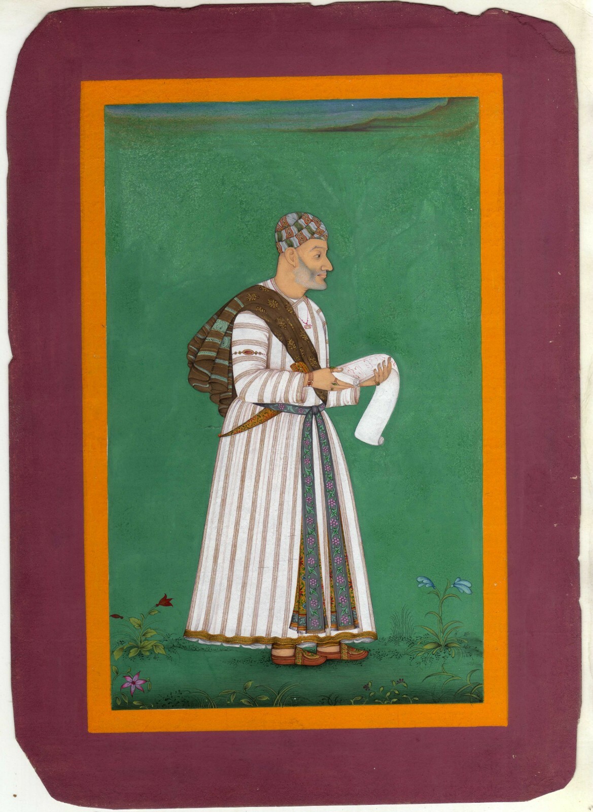 Miniature Portrait Of A Mughal Man Handmade Gouache Art On Paper 5.5x7 ...