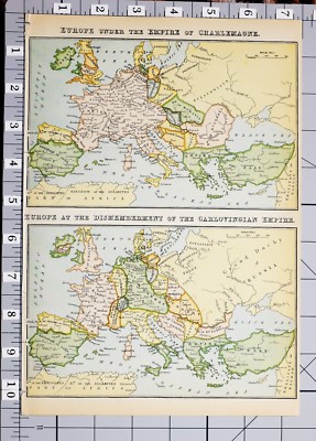 1886 Carte L'Europe Sous Empire De Charlemagne & Dismemberment De ...