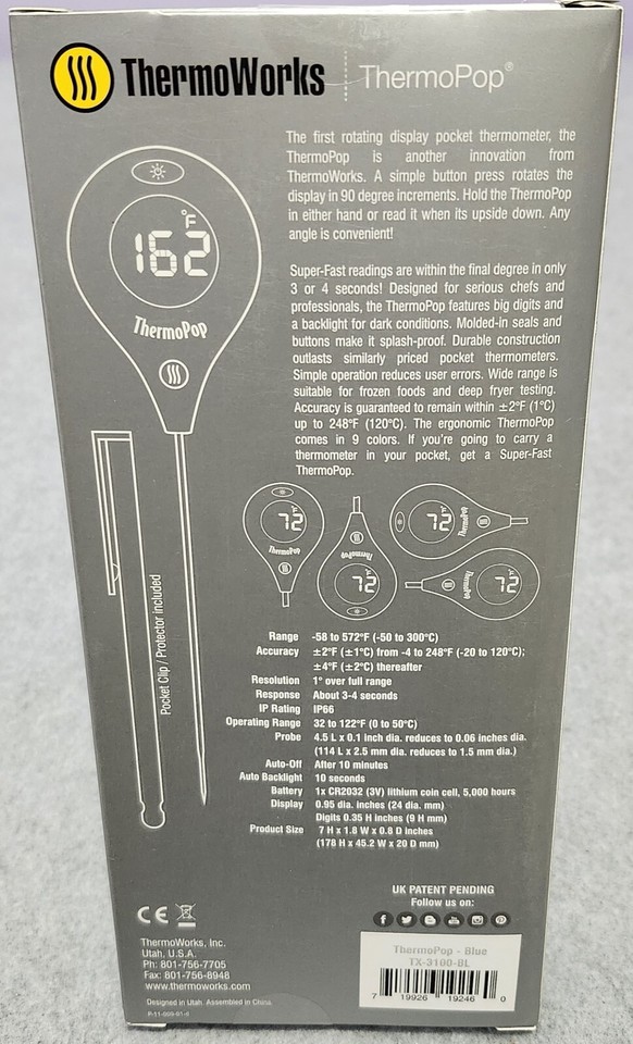 ThermoWorks ThermoPop Thermometer Backlit Rotating Display - Orange ...