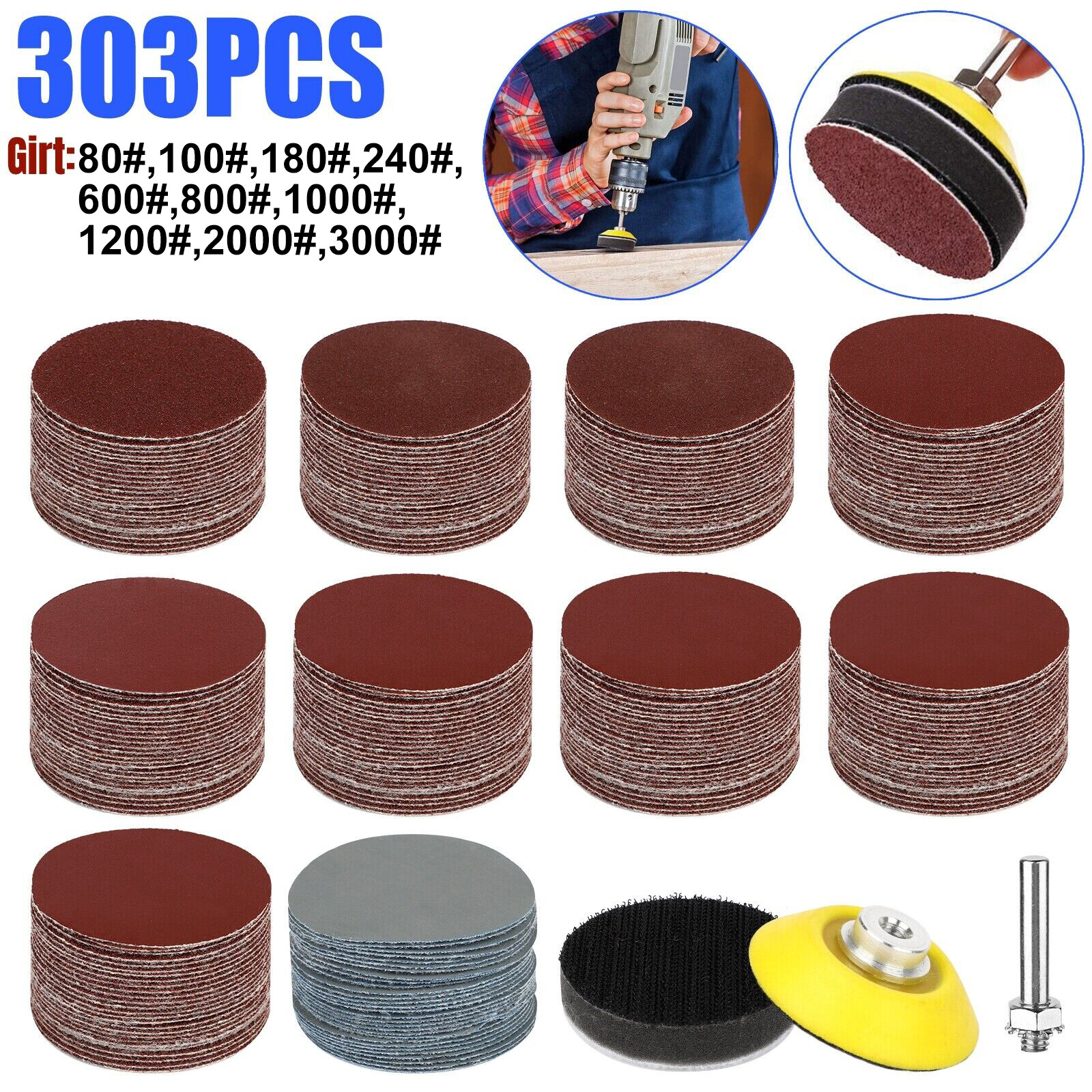 LotFancy 5" 8-Hole Hook and Loop Sanding Discs - Pack of 100 (12J-2440 ...