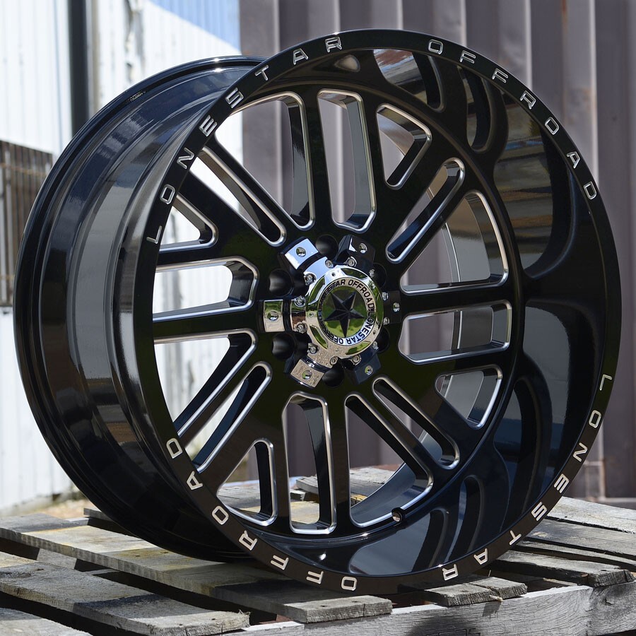 22" Gloss Black Lonestar Tomahawk Wheels 22x12 6x139.7 -44 fit Chevy ...
