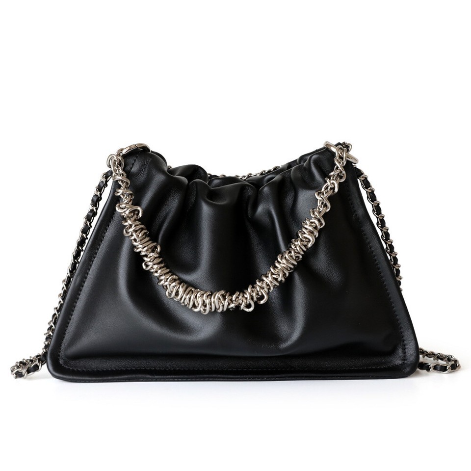 Small Real Leather Ruched Clutch Pouch Purse Tote Shoulder Bag ...