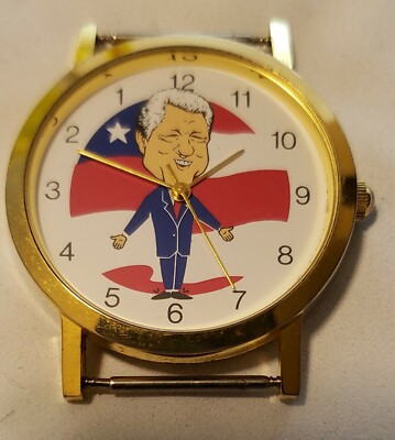 Vintage Bill Clinton Quartz Watch Backwards Reverse Dial Gold Tone. New ...