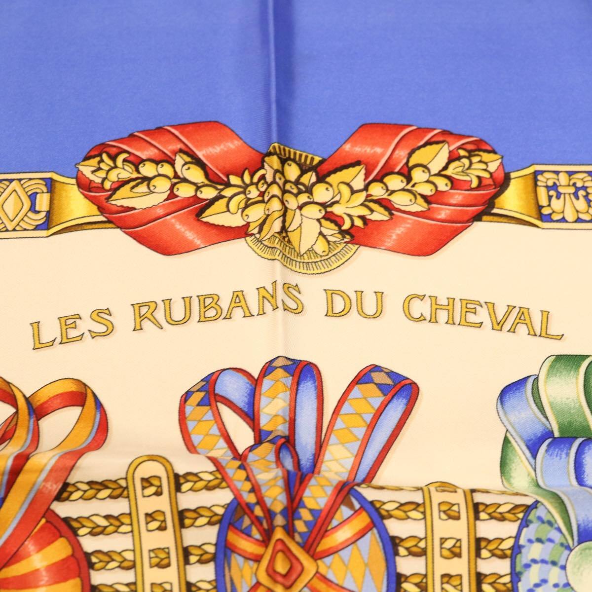 HERMES Carre 90 LES RUBANS DU CHEVAL Scarf Silk Blue … - Gem