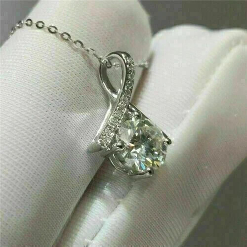 2Ct Round Cut Solitaire Lab Created Diamond Pendant 14K White Gold ...