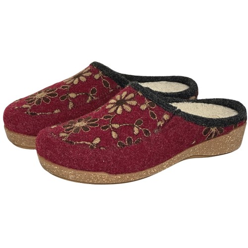 Taos Woolderness Shoes Clogs 39 Maroon Red Wool Embroidered Floral ...