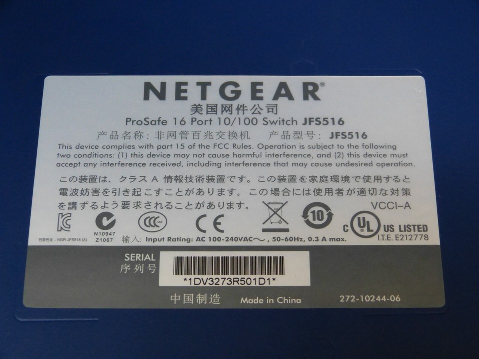 Netgear ProSafe JFS516 16-Port ProSafe 10/100 Mbps Fast Ethernet Switch ...