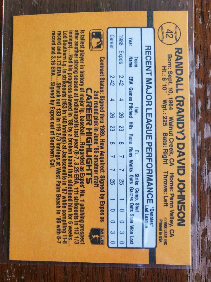 Randy Johnson 1989 ROOKIE ERROR CARD Donruss RATED RC Baseball HOF | eBay