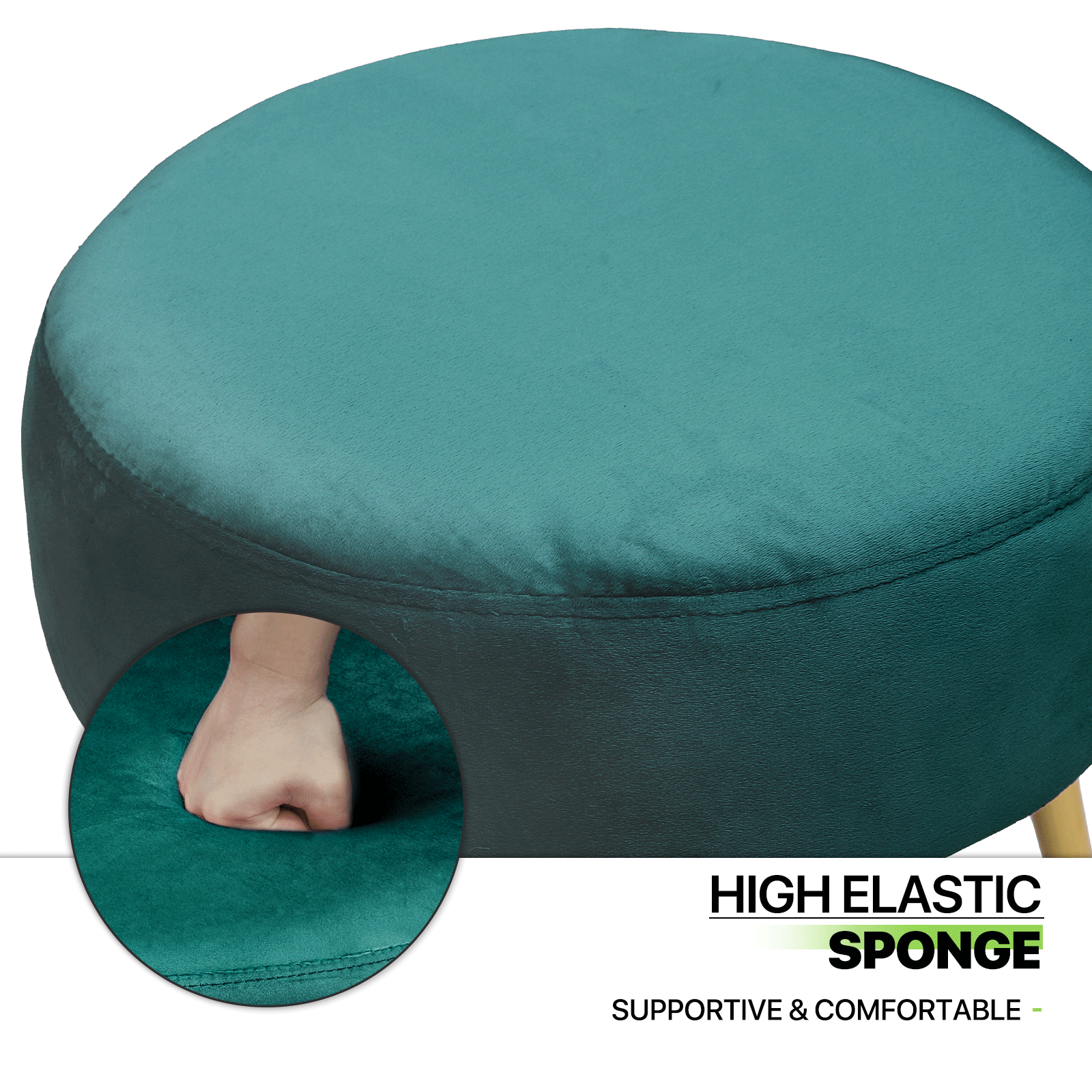 Green Modern Make Up Stool Nail Backless Accent Velvet Upholstered ...
