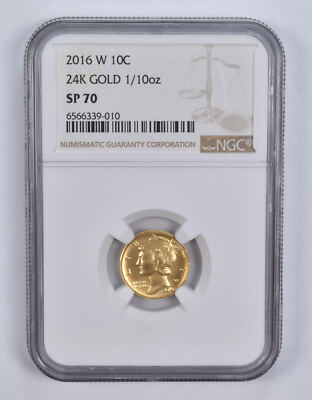 2016-W Gold Mercury Dime 1/10 Oz 24K SP70 NGC Brown Lbl | eBay