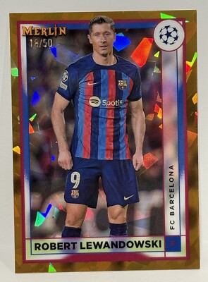 2022-23 Topps Chrome Merlin UCL Barcelona Robert Lewandowski Gold ...