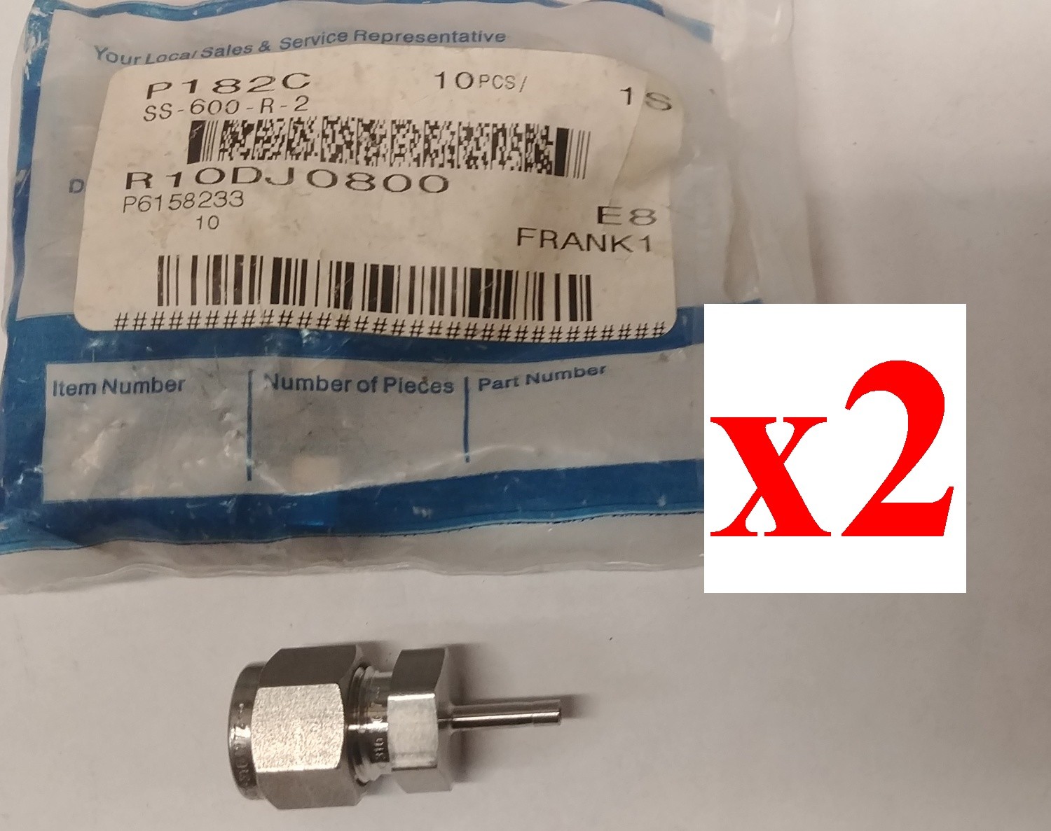 x2 NEW Swagelok SS-600-R-2 Fitting, 3/8 in Tube OD x 1/8 in Tube ...