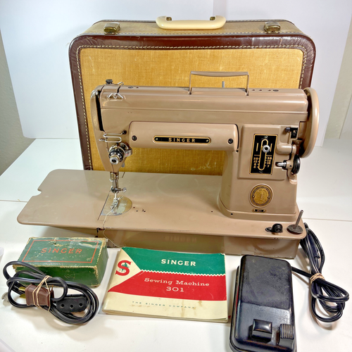 Vintage Singer 301 Sewing Machine w/ Attachments, Case, & Accessories ...
