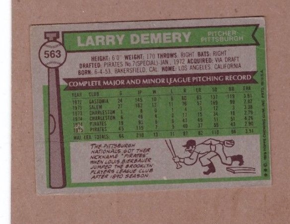 1976 Topps Baseball card #563 Larry Demery Pirates | eBay