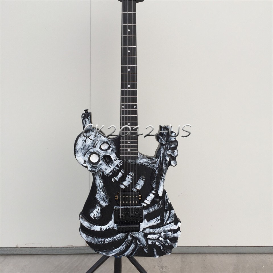Carved Black&White George Lynch Skull&Bones Electric Guitar Solid Body ...