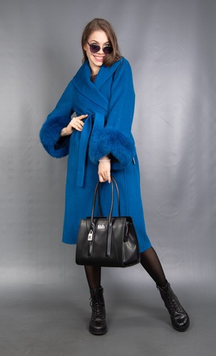 15799 NEW GLAMOROUS WOOL CASHMERE COAT WITH REAL BLUE FOX FUR BEAUTIFUL ...