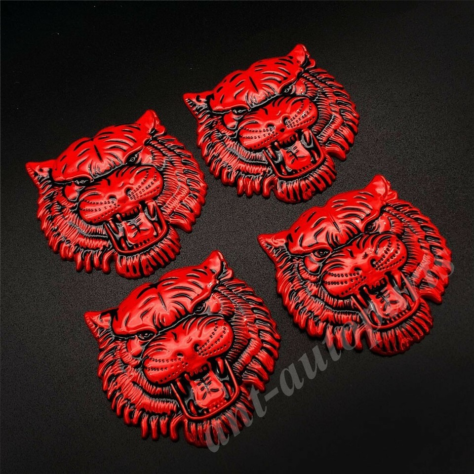 4PCS Small Red Metal Tiger Head Trunk Rear Side Stickers Car Emblem ...