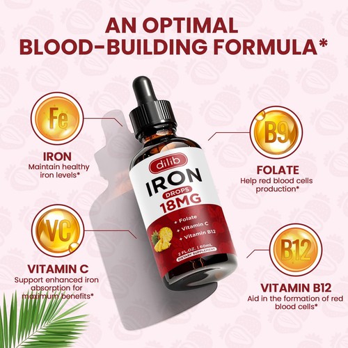 Liquid Iron Supplement for Anemia Support, Pineapple Flavor, 2 Fl Oz | eBay
