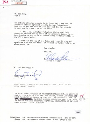 CONWAY TWITTY Signed Autograph Contract JSA | eBay