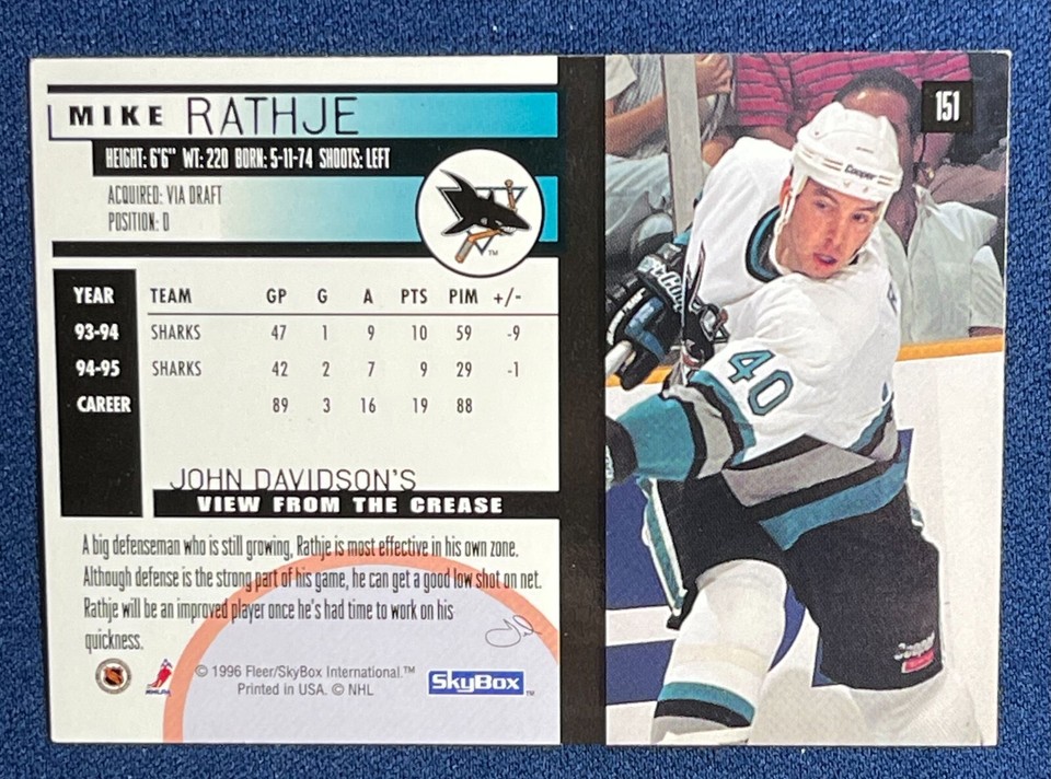 1995-96 SKYBOX IMPACT #151 MIKE RATHJE (SAN JOSE SHARKS) HOCKEY CARD | eBay