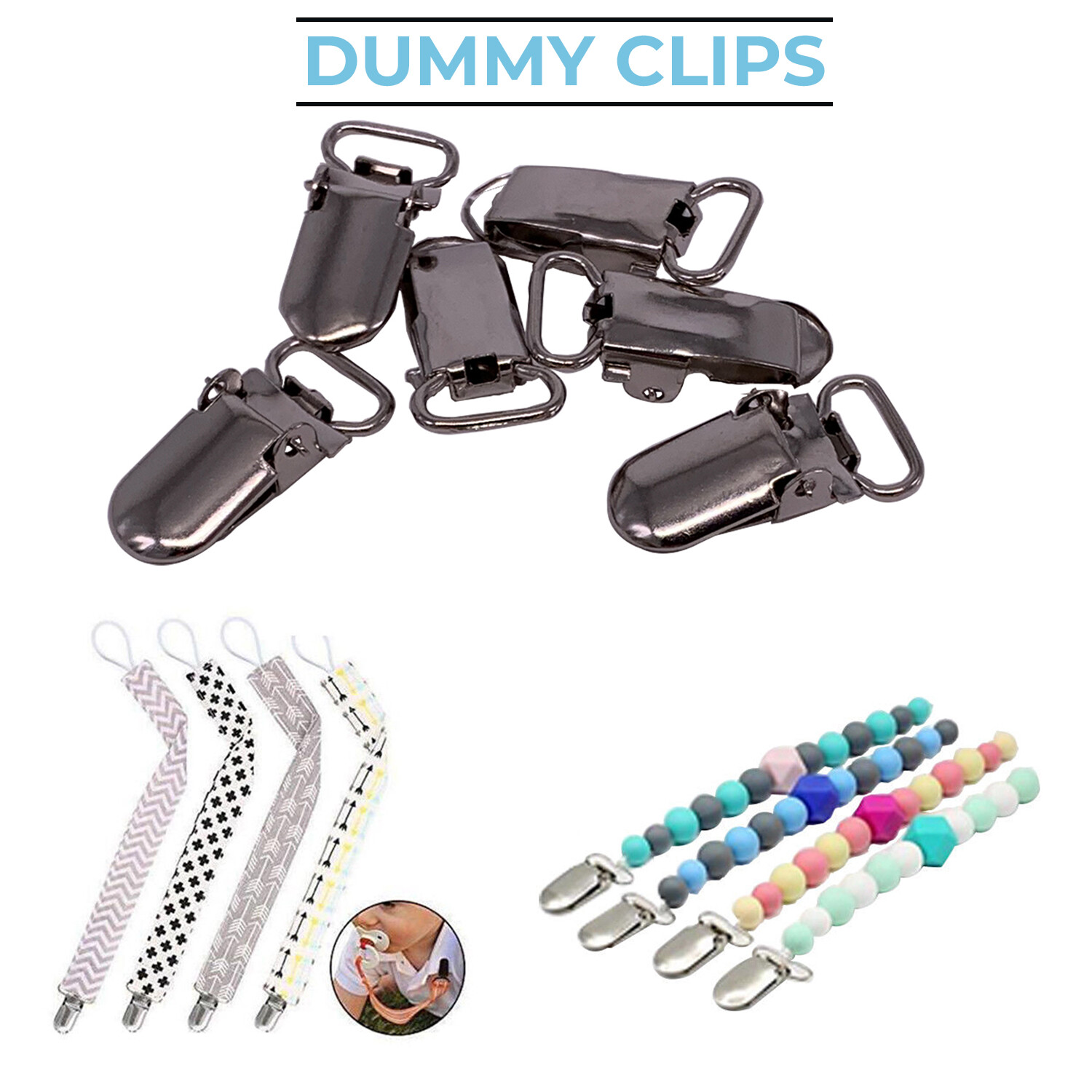 Silver Brace Clips Dungaree Suspender Clasps Baby Dummy Strap Grips ...