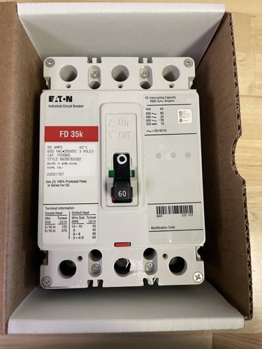 1-EATON FD3060 3 POLE 60A FD 35K CIRCUIT BREAKER (NEW TAKE OUT) | eBay