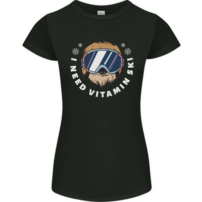Vitamin Ski Funny Skiing Sloth Winter Sport Womens Petite Cut T-Shirt ...