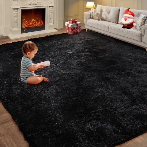 Super Soft Area Rugs for Living Room 5x7 Black, Fluffy Furry Shaggy ...