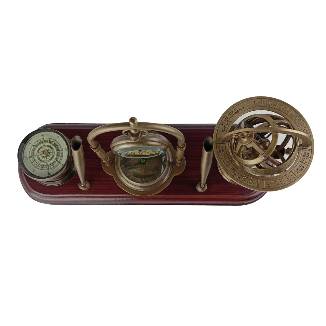 Nautical Brass Vintage Desk Pen Holder Clock Compass Armillary Sphere ...