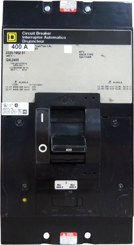 Square D Q4L2400 400A 2-Pole 1-Phase 240Vac Circuit Breaker for sale ...