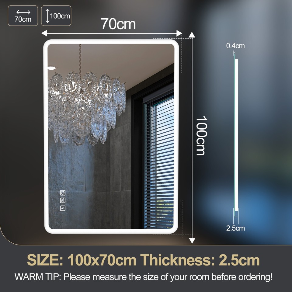 LED Ligthted Bathroom Mirror Vanity Makeup Anti-Fog Dimmable Large ...