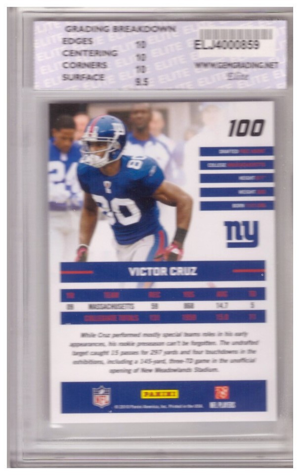 2010 Donruss Rated Rookie Box Set Base #100 Victor Cruz PSA 10 GEM MT ...