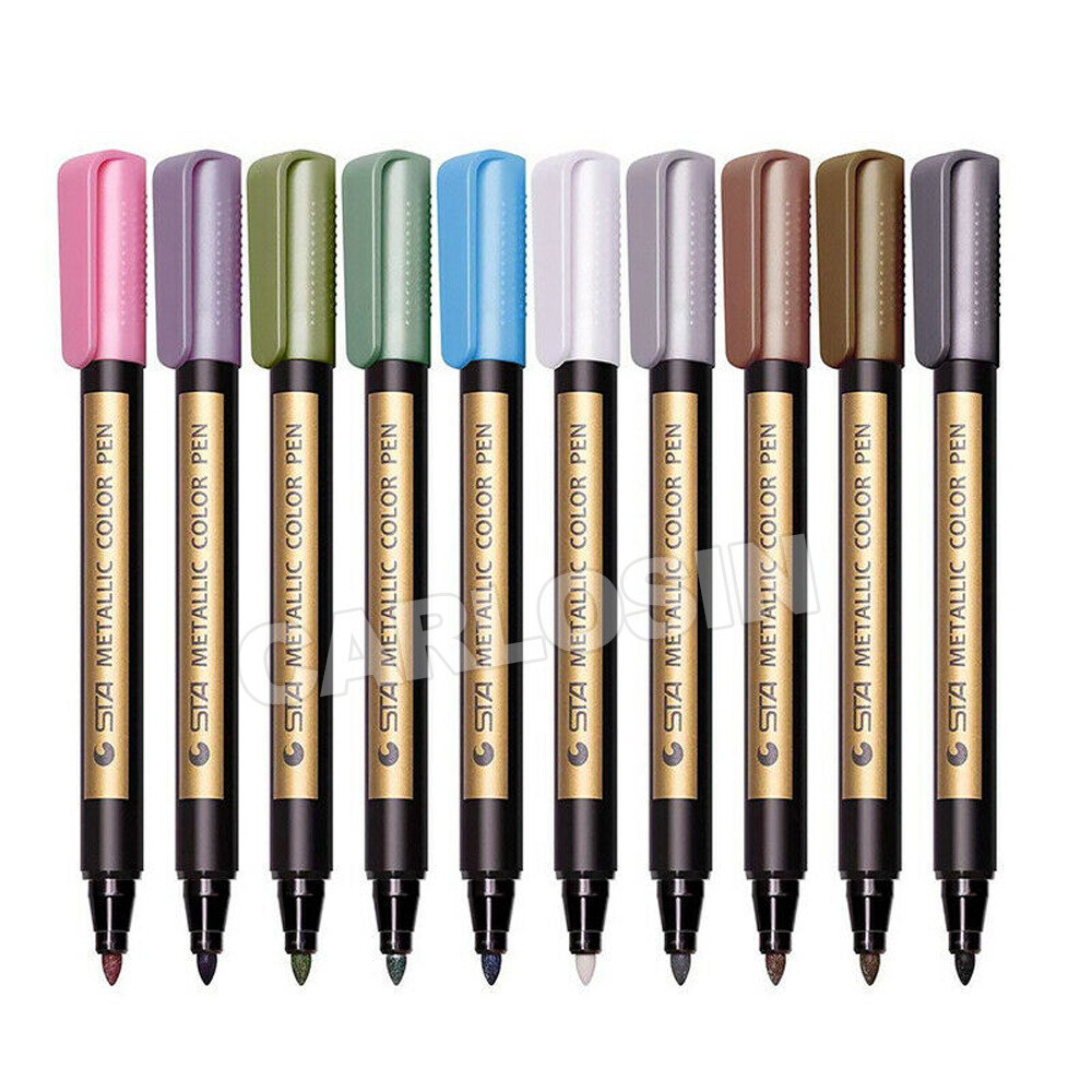 10pcs Metallic Paint Pens Sets Fine Art Marker Metal Glass Rock AU ...