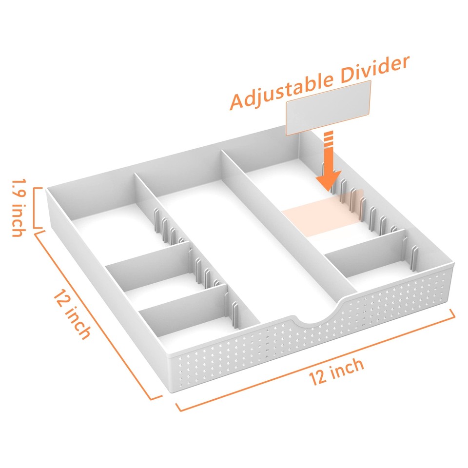 CAXXA 3 Slot Drawer Organizer with 4 Adjustable Dividers - Junk Drawer ...