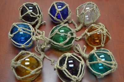 8 PCS REPRODUCTION GLASS FLOAT BALL WITH FISHING NET 4" **PICK YOUR ...