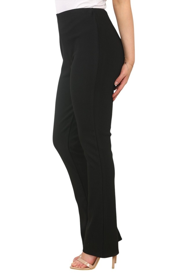 LADIES BOOTLEG TROUSERS WOMENS BOOTCUT STRETCH FINELY RIBBED WORK ...