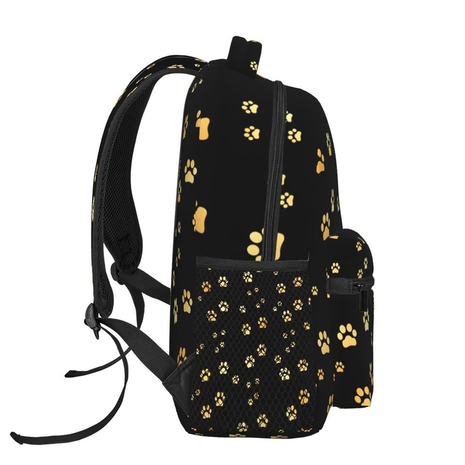 Black And Gold Dog Paw Print Backpack For School Laptop Bags Bookbag ...