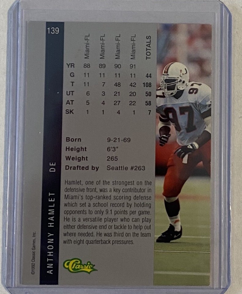 1992 Classic Four Sport #139 Anthony Hamlet Seattle Seahawks | eBay
