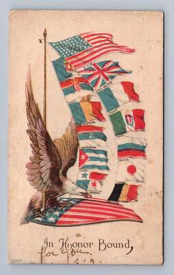 Antique Postcard honoring flags of US allies in Wwi MACON 1917 to Macon ...
