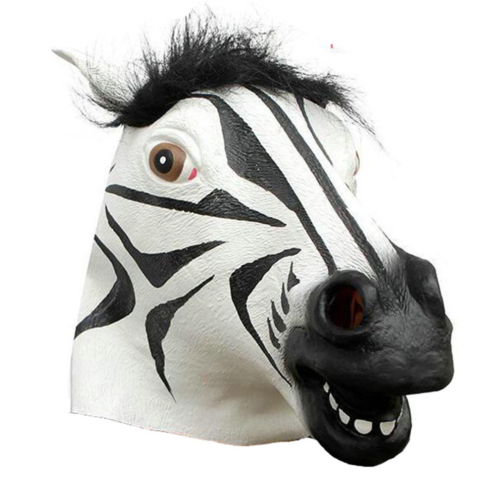 Horse Zebra Head Mask Latex Prop Animal Cosplay Headmask Costume Party ...