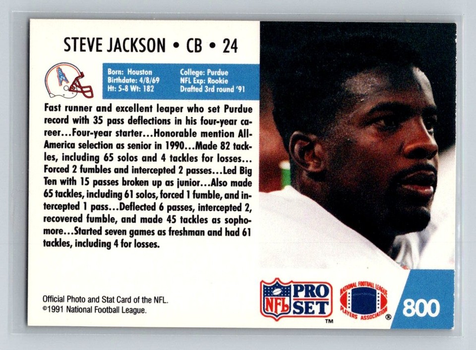 1991 Pro Set Rookie RC #800 Steve Jackson Houston Oilers Football Card ...