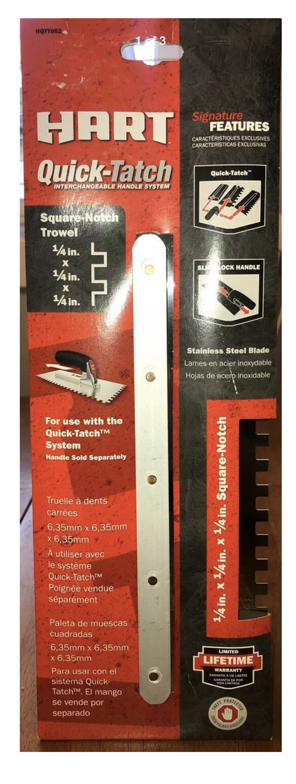 (2x) Hart Quick Tatch 1/4" X 1/4" X 1/4" Square Notch Trowel ** NEW ...