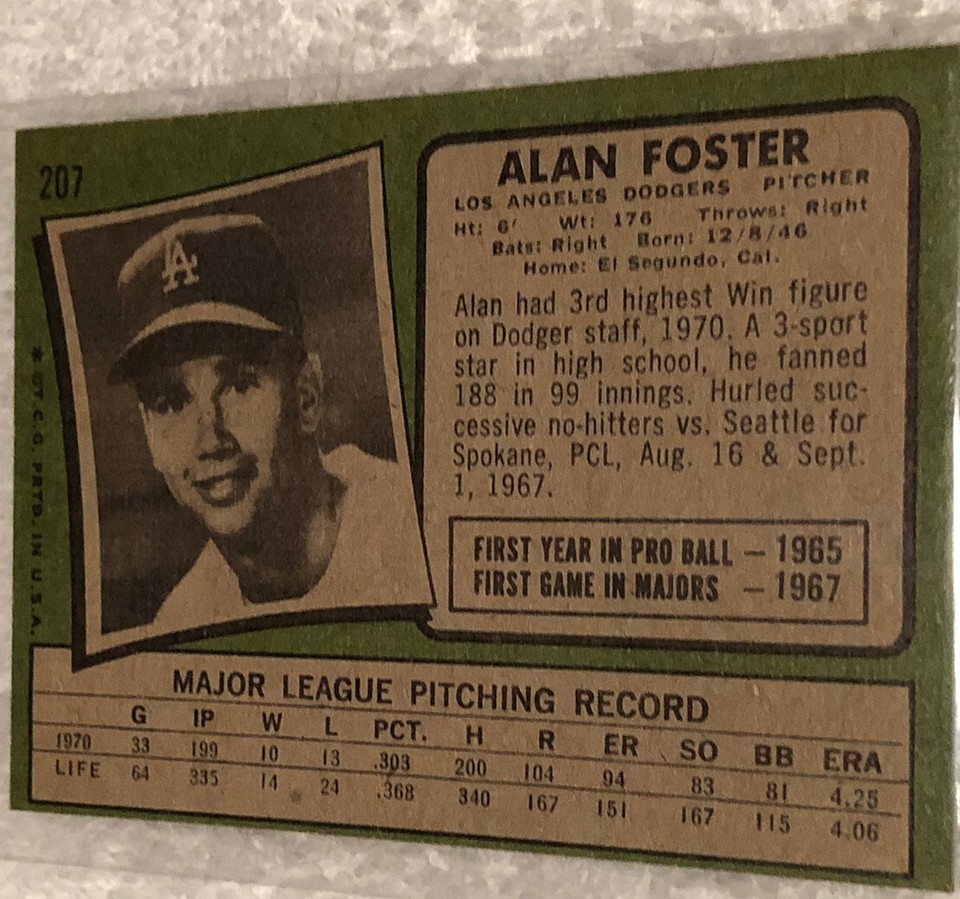 1971 Topps Alan Foster Los Angeles Dodgers Pitcher #207 | eBay